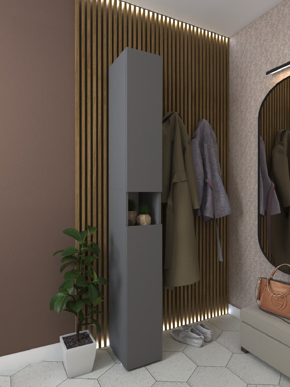 Шкаф-пенал в прихожую Графит