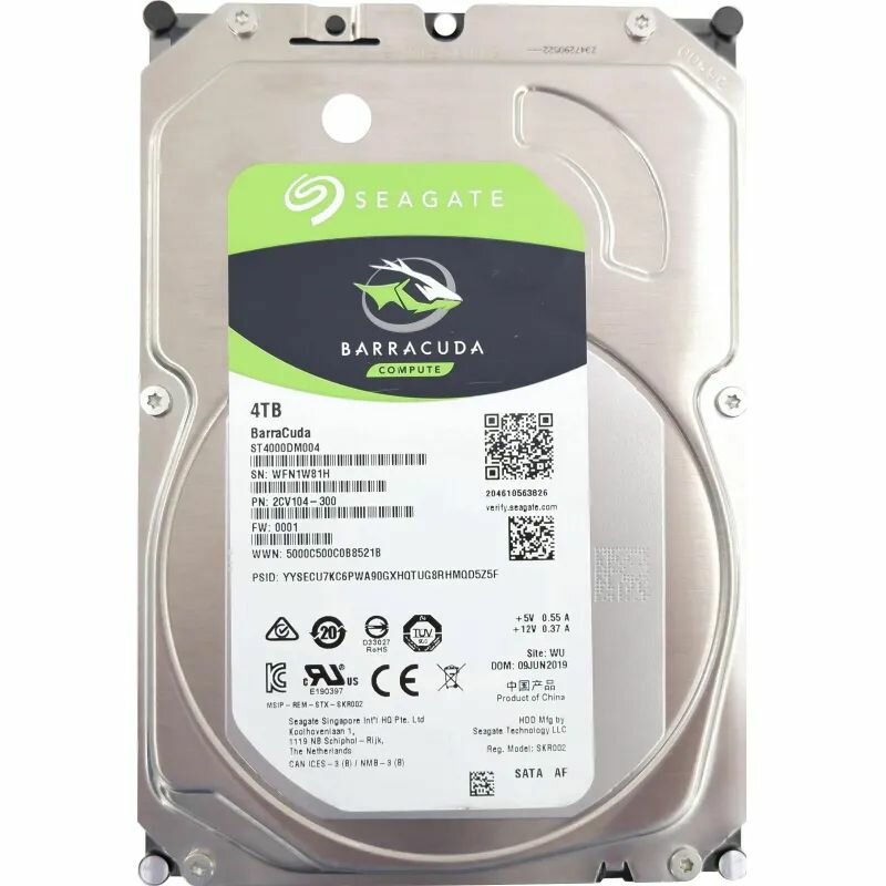 Жесткий диск Seagate BarraCuda 4TB, SATA, 5400 rpm, 256 MB (ST4000DM004)