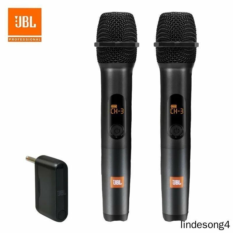 Микрофон универсальный Беспроводной микрофон JBL (2 беспроводных микрофона и приемник в упаковке) Универсальный микрофон, U-диапазон FM, регулировка частоты 30 групп, черный