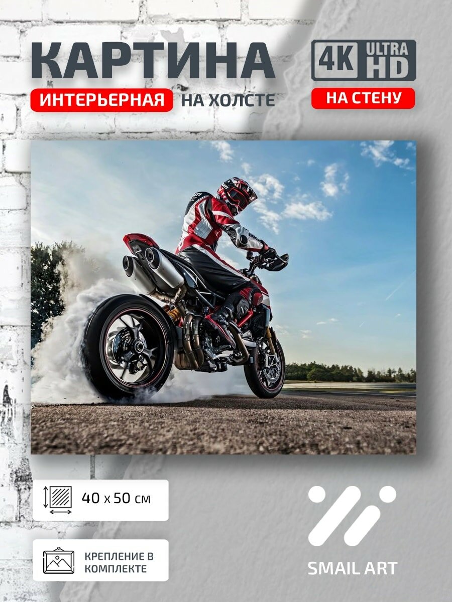 Картина на холсте интерьерная 40 на 50 на стену Мотоцикл Ducati для детской animal style