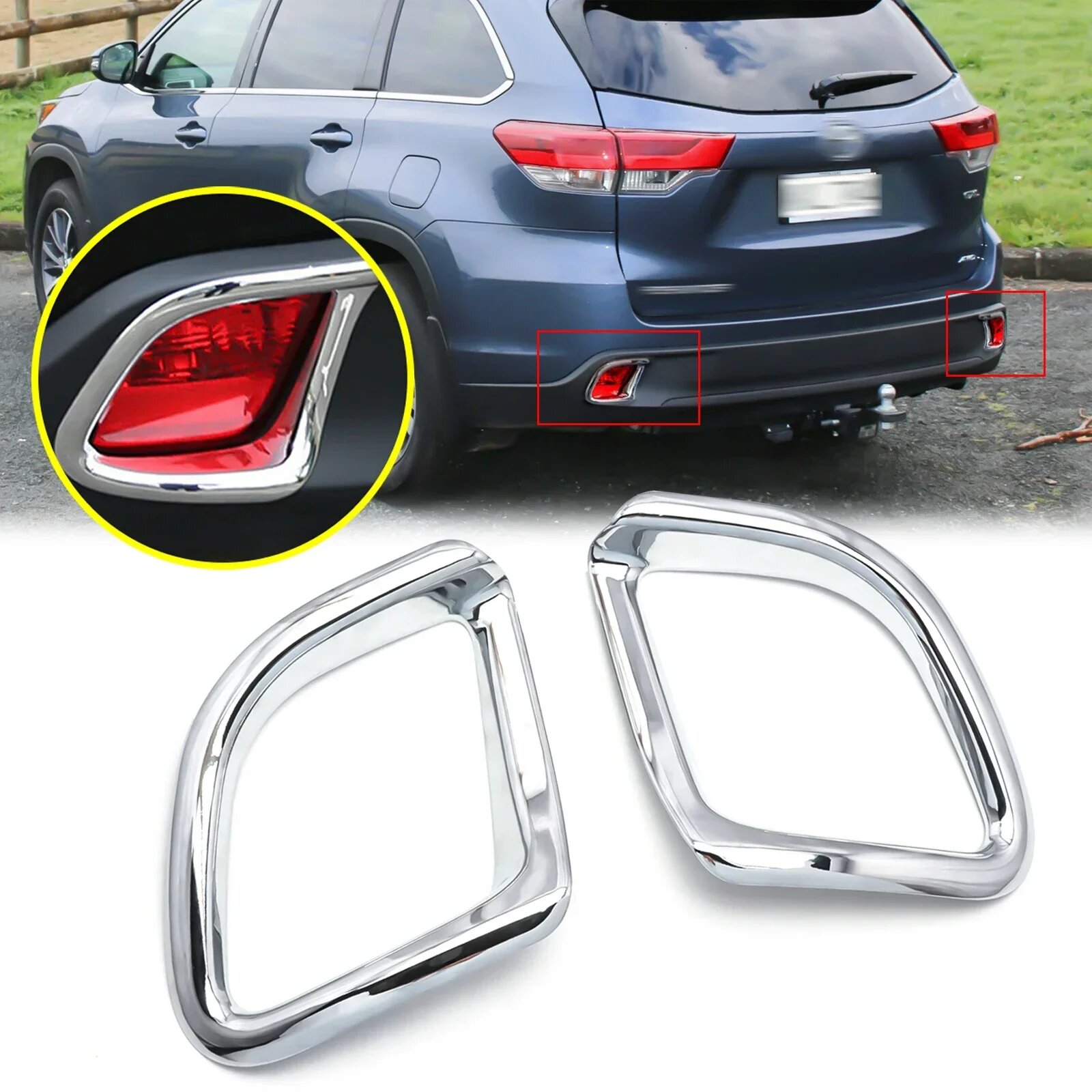 Новый! Хромированный задний отражатель, противотуманная фара, рамка, накладка для Toyota Highlander Kluger 2014 2015 2016 2017 2018 2019 (1