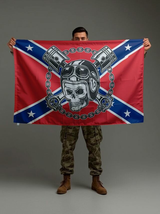 Флаг Байкеров Конфедератов, 90х135 см на шёлке для ручного древка