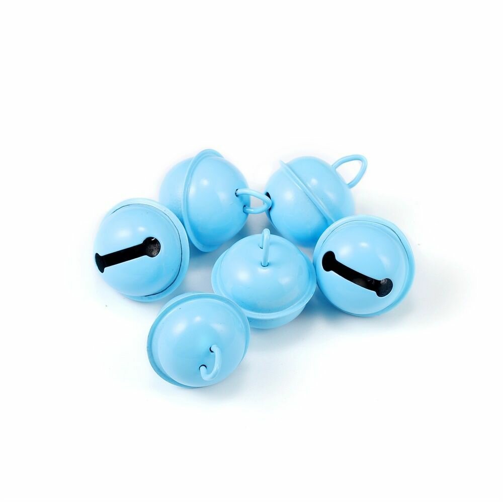 Звонкие бубенчики колокольчики для декора и поделок, небесно-голубые 22 мм, 6 штук в упаковке, металлические звоночки для творчества и украшений