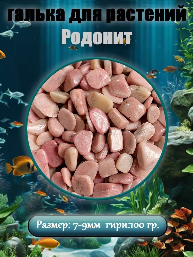 Грунт для аквариума и растений родонит, галька Каспия 7-9 мм, 100 г