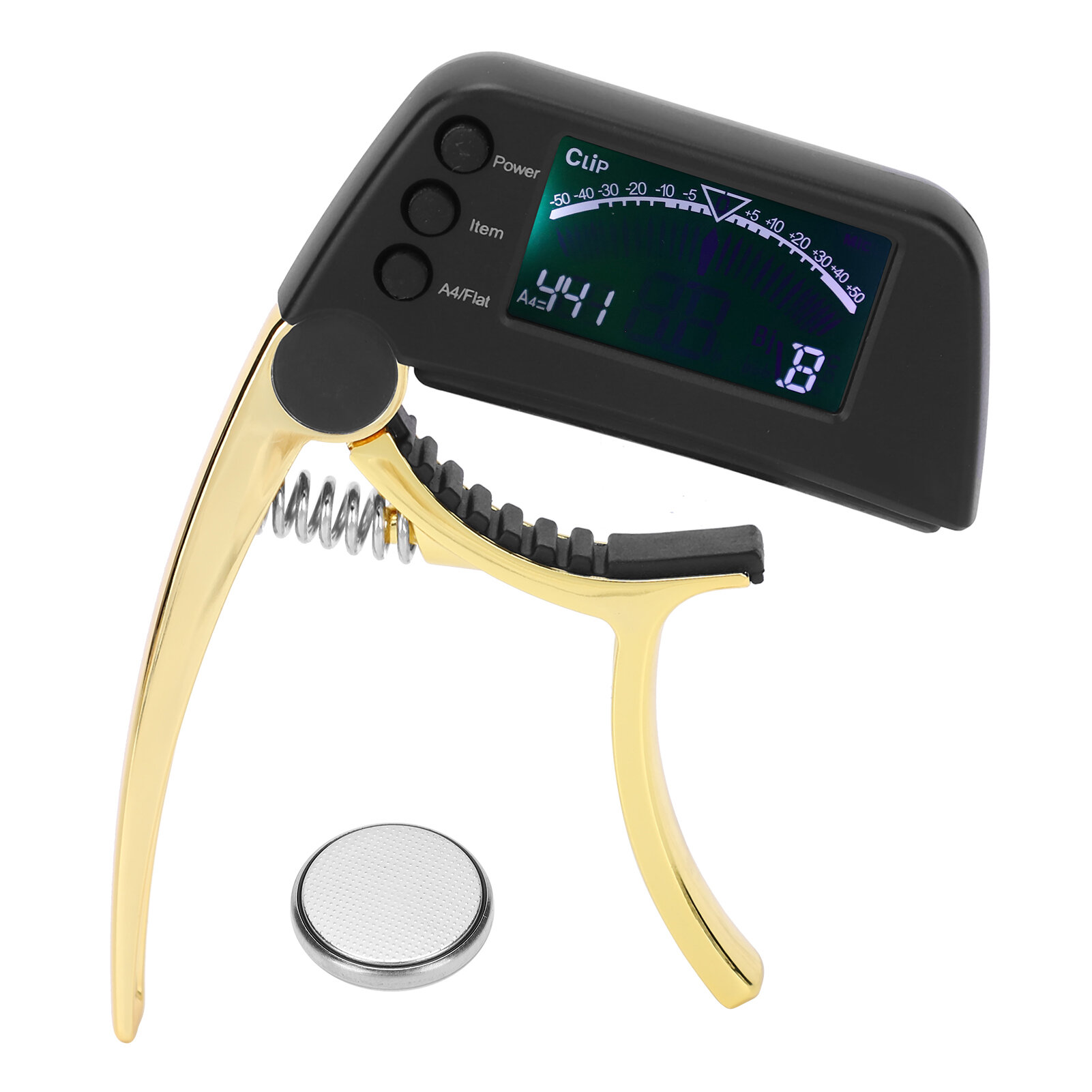 Guitar Capo Tuner Zinc Alloy ABS 2 in 1 Clip with LCD for Acoustic Electric Classical UkulelesGolden