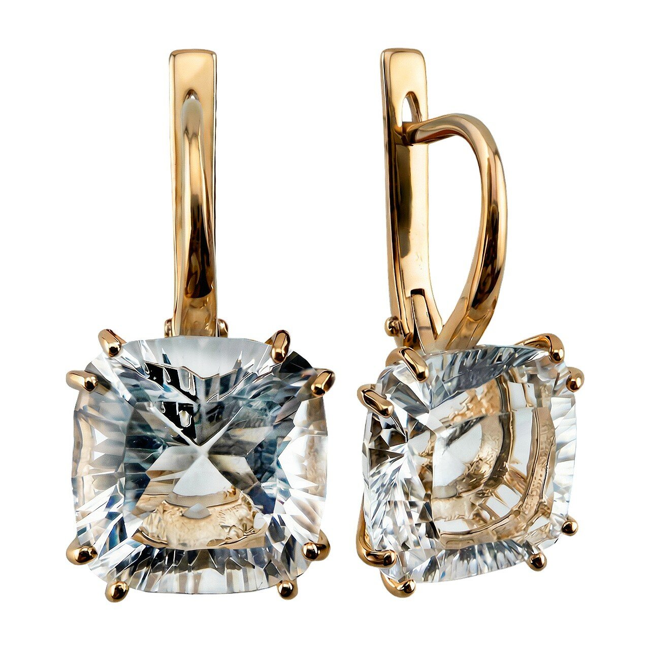 Серьги, красное золото, 585 проба, горный хрусталь