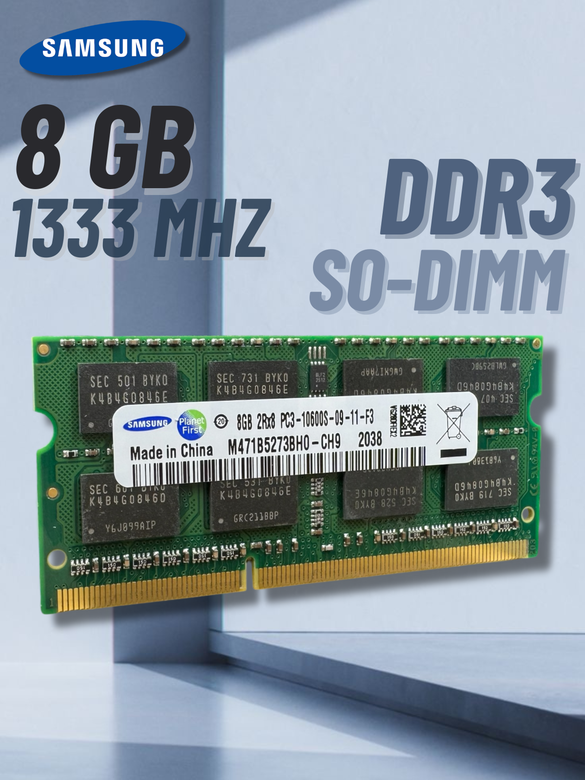 Оперативная память для ноутбука Samsung DDR3 8 ГБ 2Rx8 PC3-10600S 1333 МГц SODIMM M471B1G73BH0-CK0