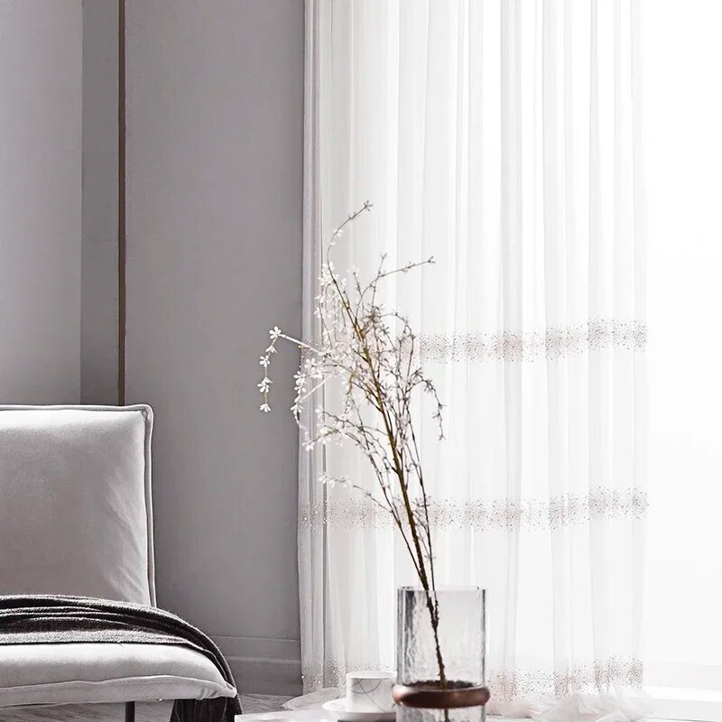 Французские тюлевые занавески с жемчужинами Black Ant Pull Pleated Tape, W280CM X H260CM(1PC), White Tulle