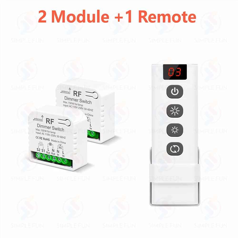 Беспроводной диммер SLMPLEFUN 433 МГц 1Receiver 2Remote