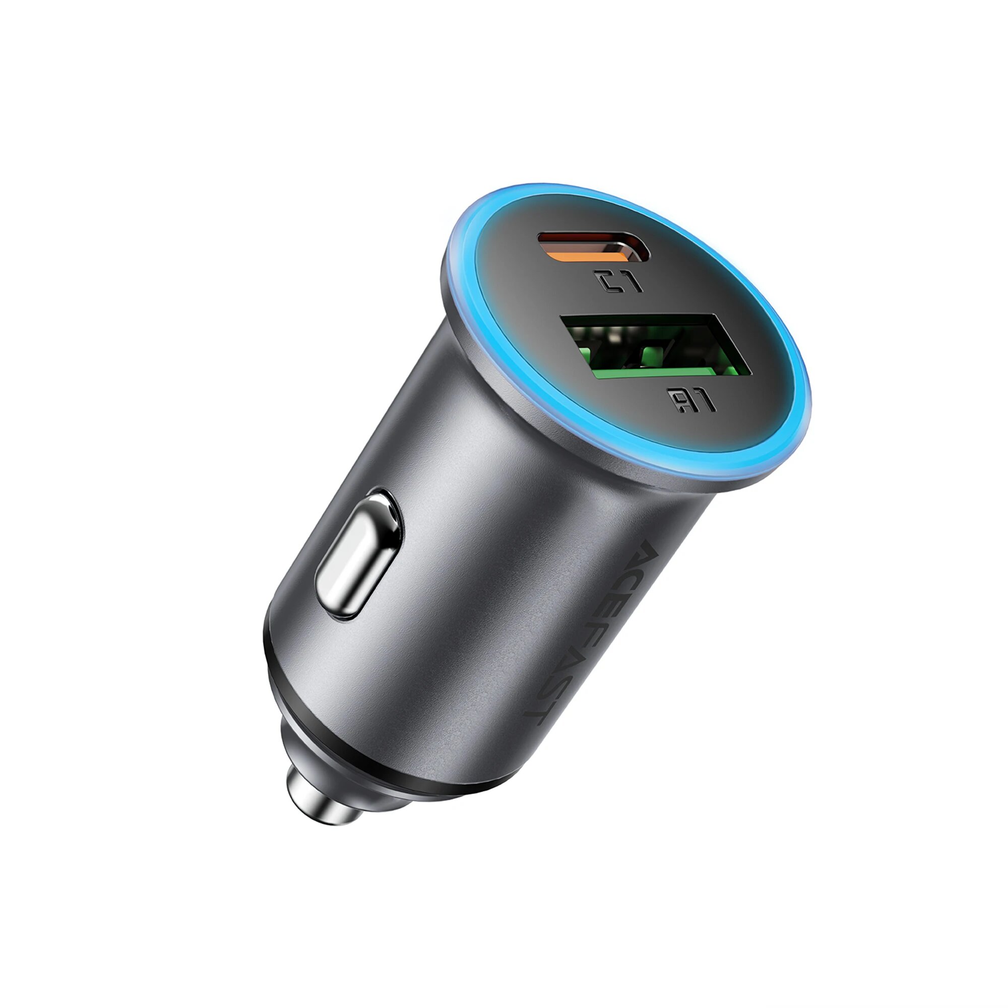 ACEFAST Metal Mini PD65W Автомобильное зарядное устройство с быстрой зарядкой для iPhone 16, двухпортовый автомобильный адаптер для быстрой зарядки 12 В/24 В QC4.0 для Samsung