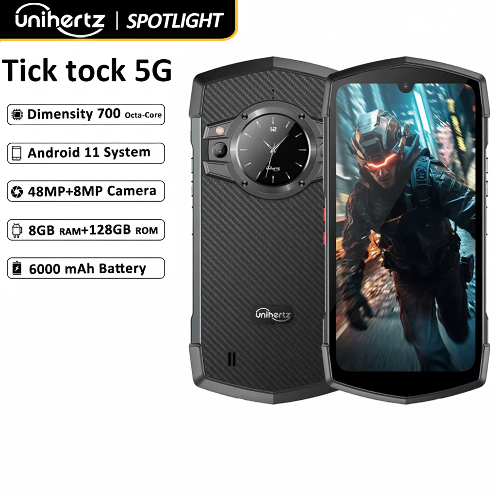 Прочный смартфон Unihertz Tick Tock, мобильный телефон 5G, 128/256 ГБ, 6000 мАч, Android, 6,5-дюймовый телефон с двумя экранами, 48 МП, камера, IP68 8 г, 8ГБ, 128ГБ, 128 ГБ