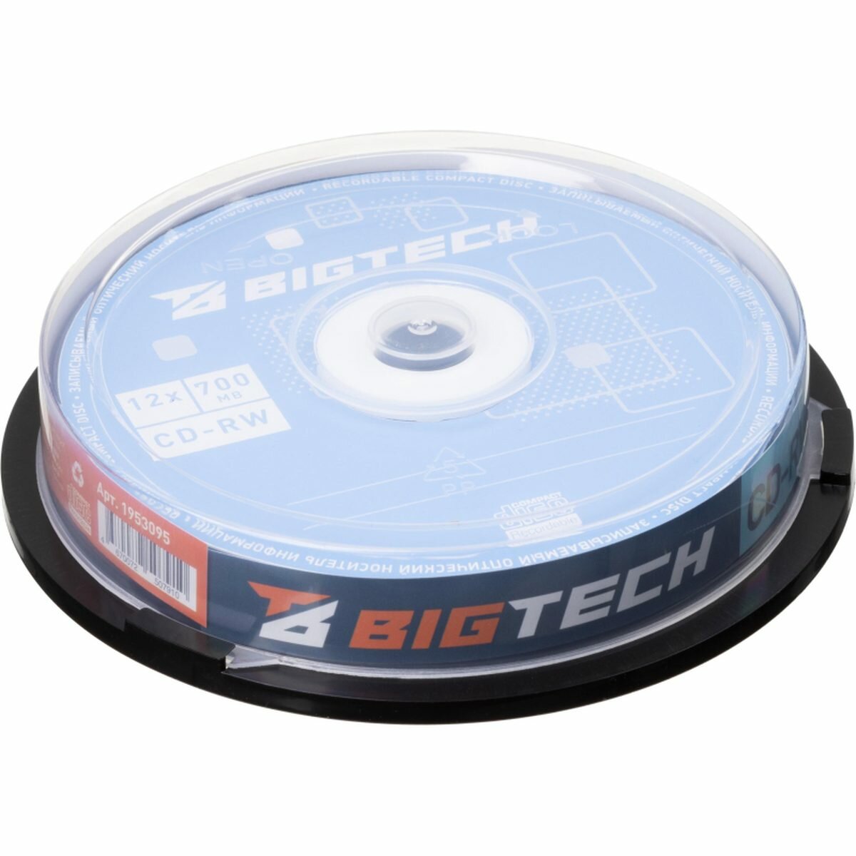 Оптический диск CD-RW Bigtech YCDRWB002 700Мб, 12x, 10шт. cake box (1953095)