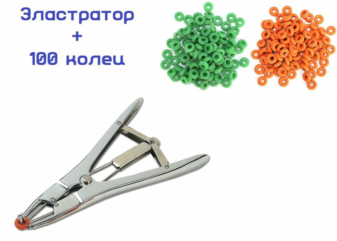 Эластратор 1 шт + Резиновые кольца (100 шт) Комплект: Щипцы натяжные (Эластратор металлический) + 100 резиновых колец
