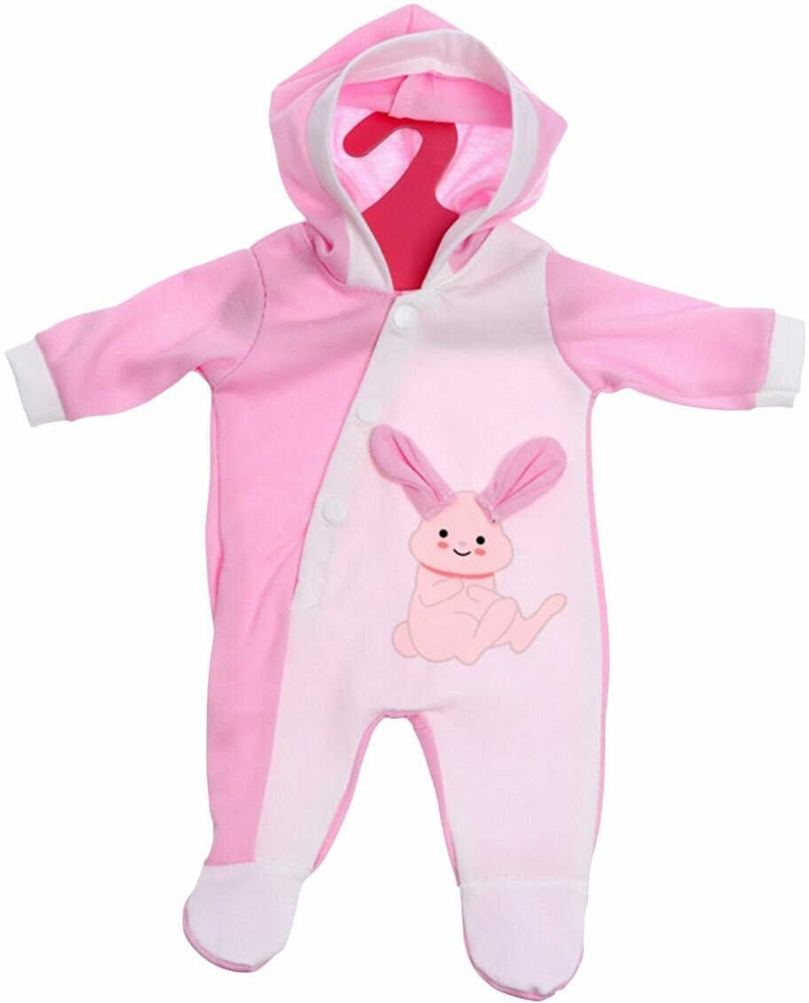 Костюм для куклы "Зайчик", комбинезон - боди на клепках, одежда для куколки и пупса 40-43 см, кукольный наряд, готовый гардероб, цвет розовый