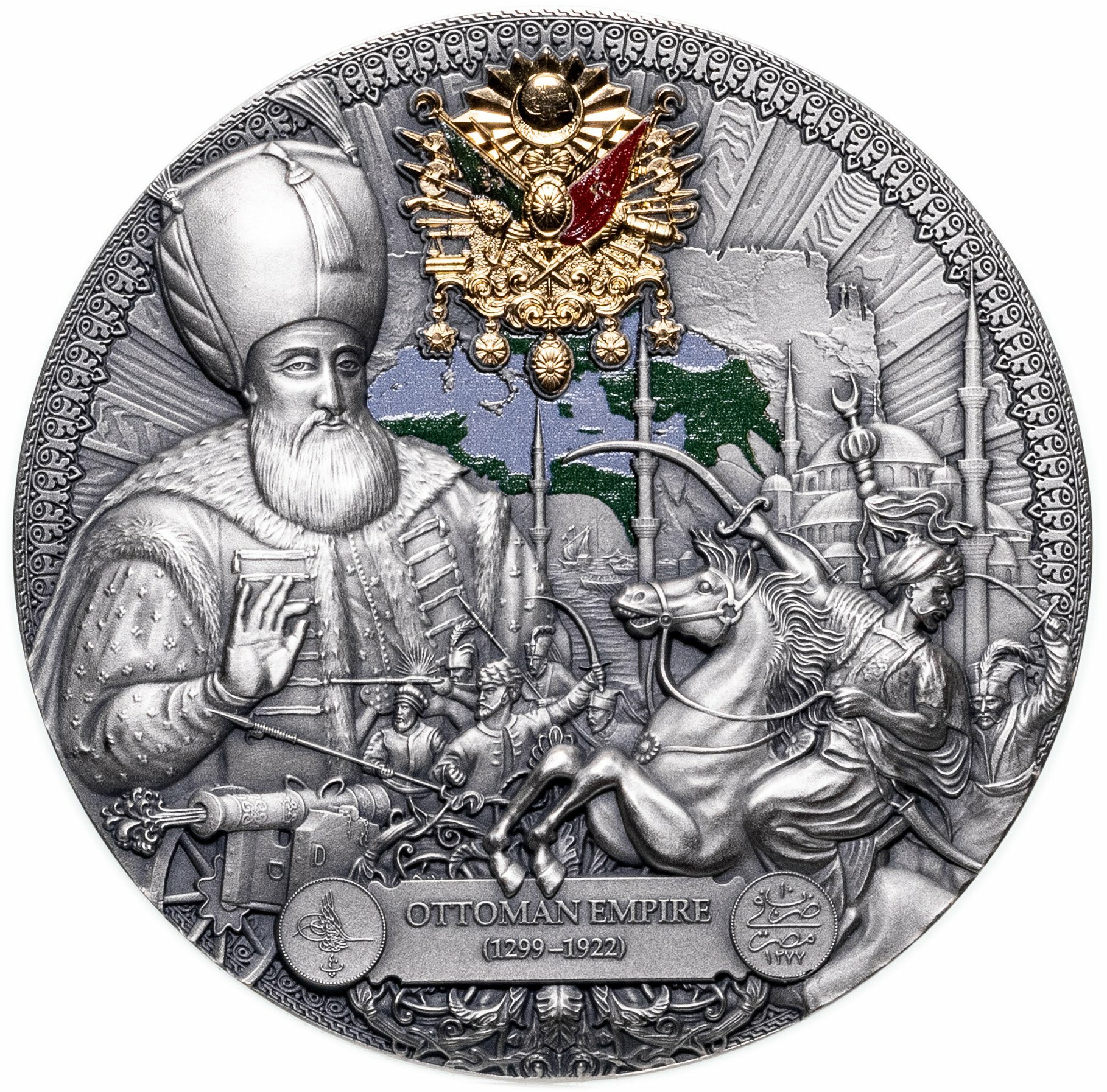 Камерун 2000 франков 2024 "Оттоманская Османская империя" в футляре с сертификатом, Серебро 999, в сохранности UNC