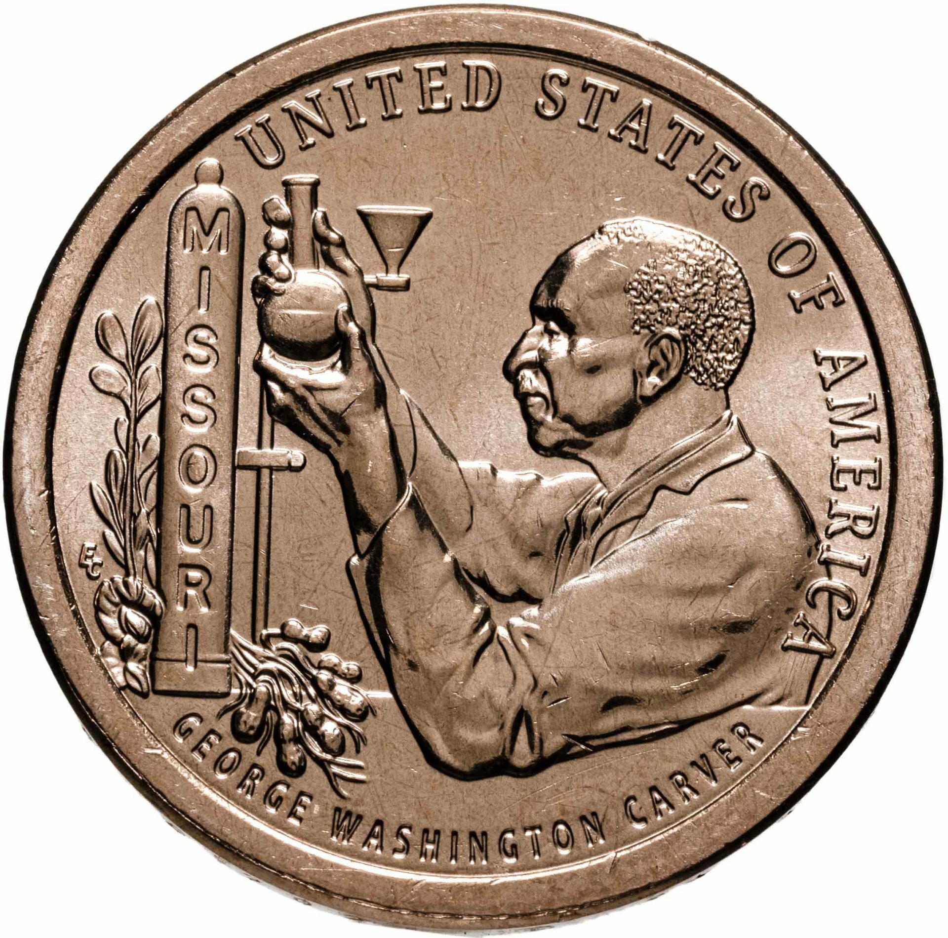 США 1 доллар 2024 D Американские инновацииботаник Джордж Вашингтон Карвер Миссури, Медь с марганцево-латунным покрытием, в сохранности UNC