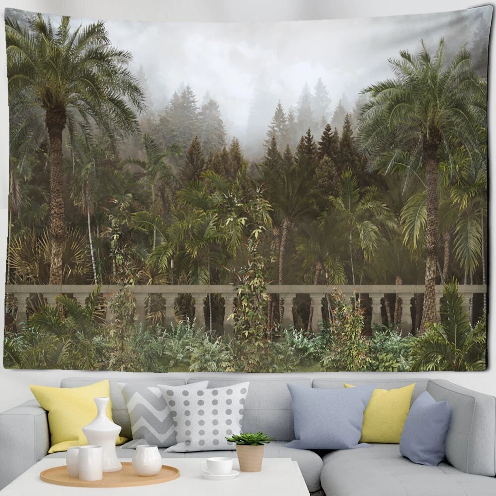 Тропический ботанический Садовый гобелен, настенный подвесной богемный стиль, природный пейзаж, пальма, настенное искусство, эстетический Декор 150x150cm, gt903-4
