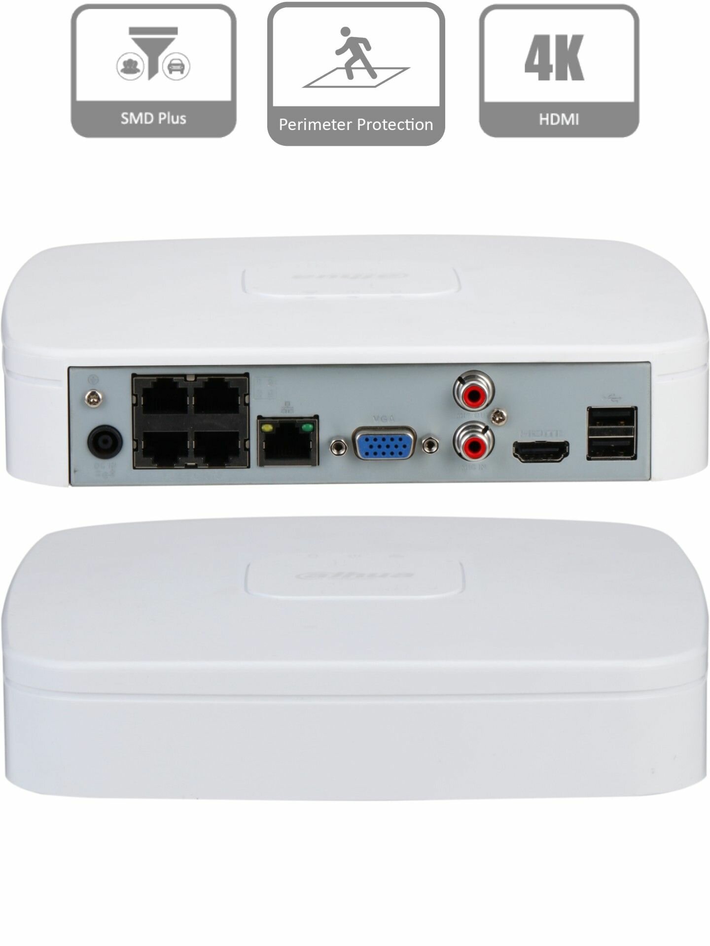 Dahua DH-NVR2104-P-4KS3 - 4 канальный видеорегистратор IP для камер видеонаблюдения, NVR регистратор сетевой, с 4 PoE, 4K и H.265+