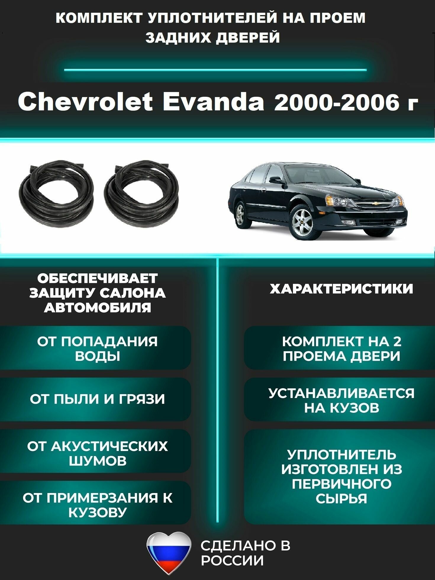 Комплект уплотнителей проема задних дверей для Chevrolet Evanda / Шевроле Эванда 2000-2006 год, 2 шт