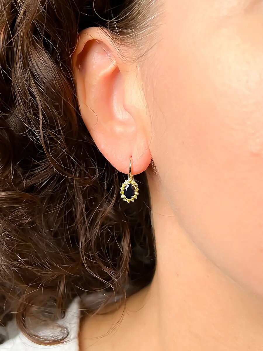 Серьги, желтое золото, 375 проба, бриллиант, сапфир