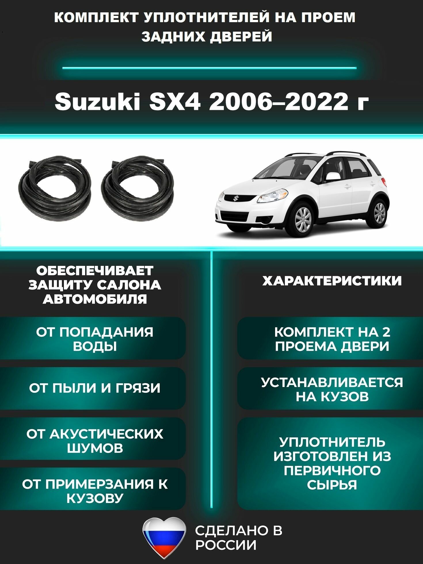 Комплект уплотнителей проема задних дверей подходят на Suzuki SX4 2006-2022 г./ Сузуки СХ4 - 2 штуки