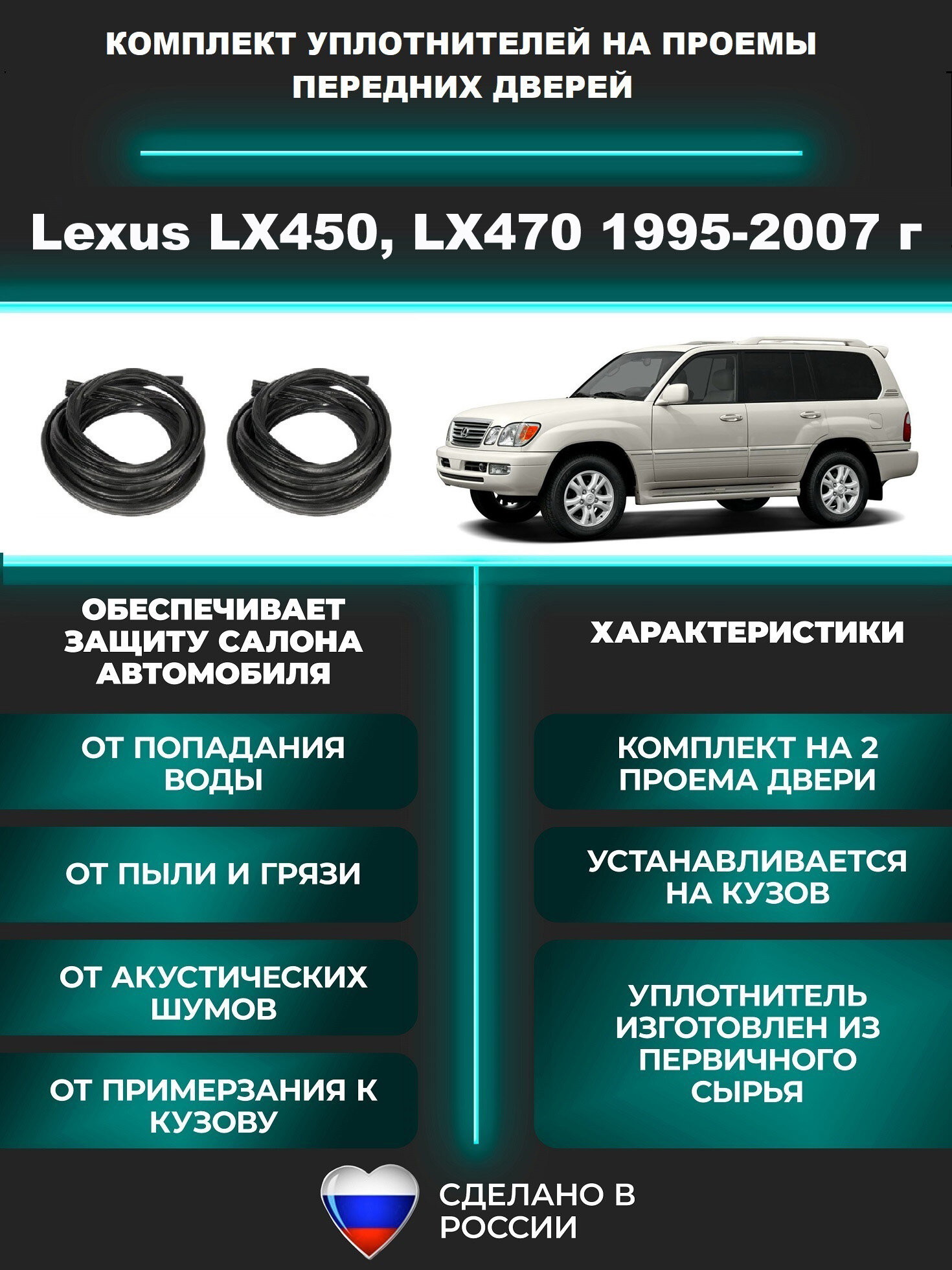 Комплект уплотнителей проемов передних дверей, подходит на Lexus LX450, LX470 1995-2007 г, Лексус ЛХ 450, ЛХ 470 -2 шт