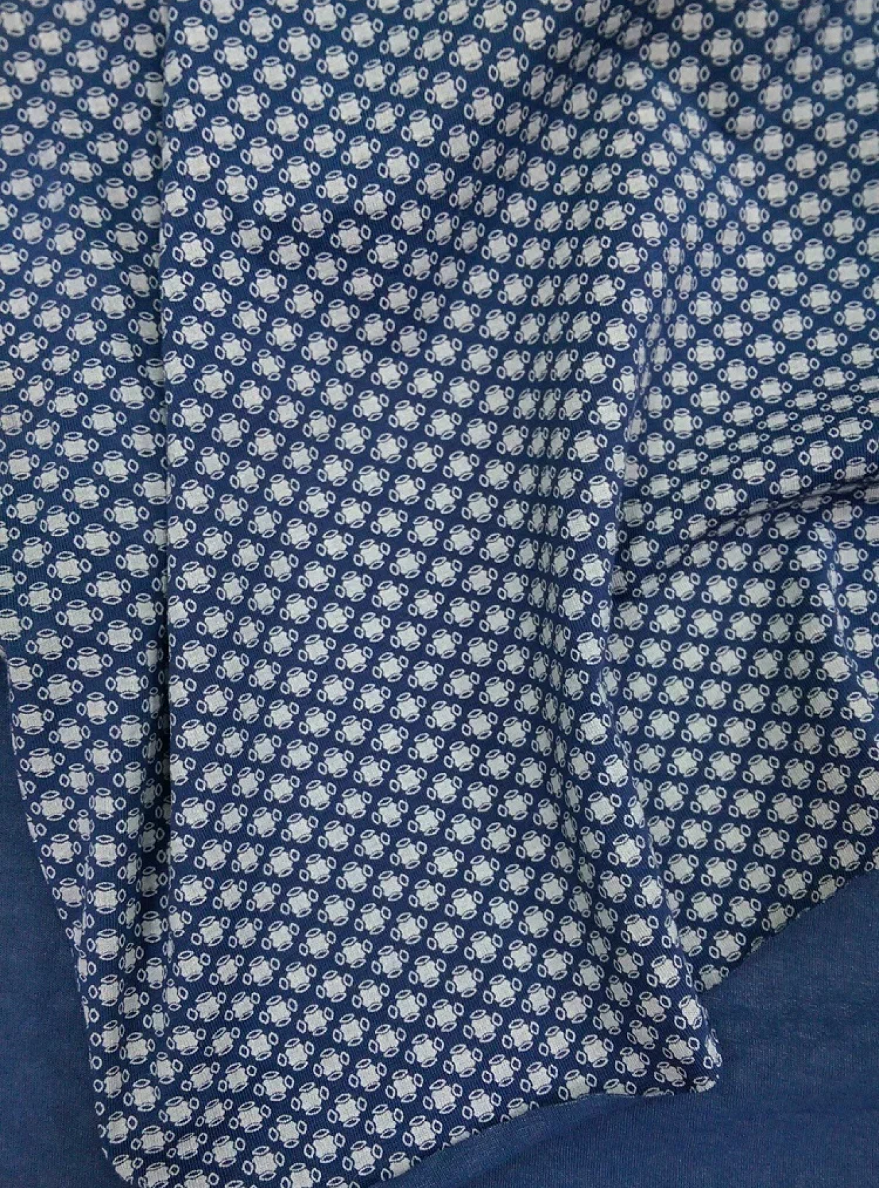 Ткань Трикотаж синий с мелким принтом, 90% вискоза, 10% эластан, Италия