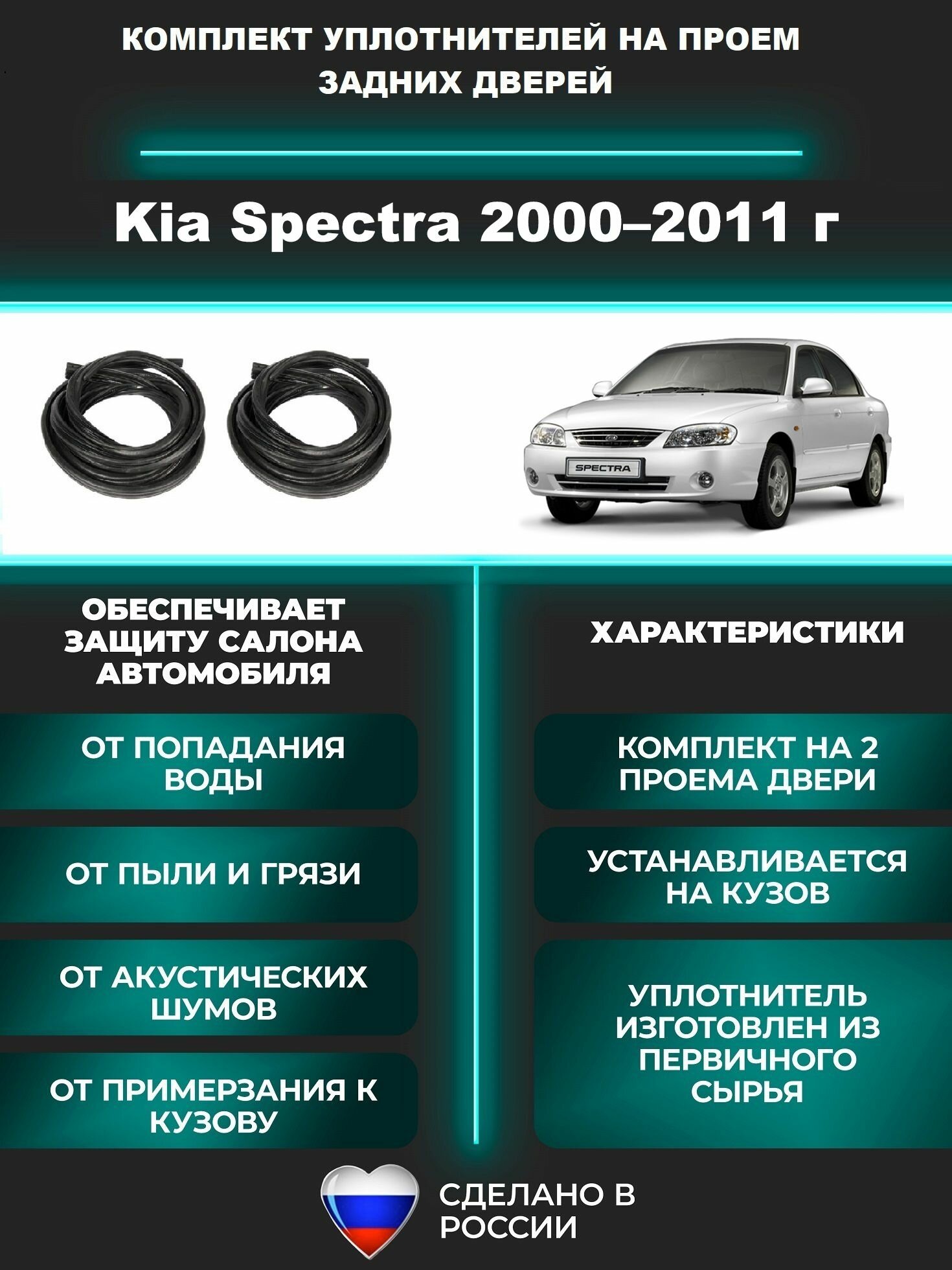 Комплект уплотнителей проема задних дверей для Kia Spectra 2000-2011 г, Киа Спектра - 2 штуки