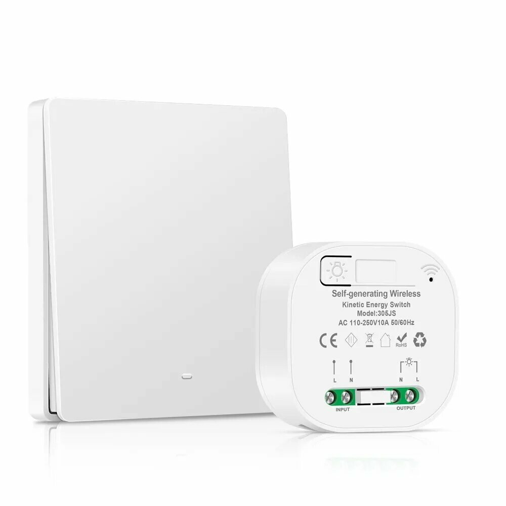 Беспроводной выключатель Кинетический выключатель Белый Комплект Клавиша + Контроллер