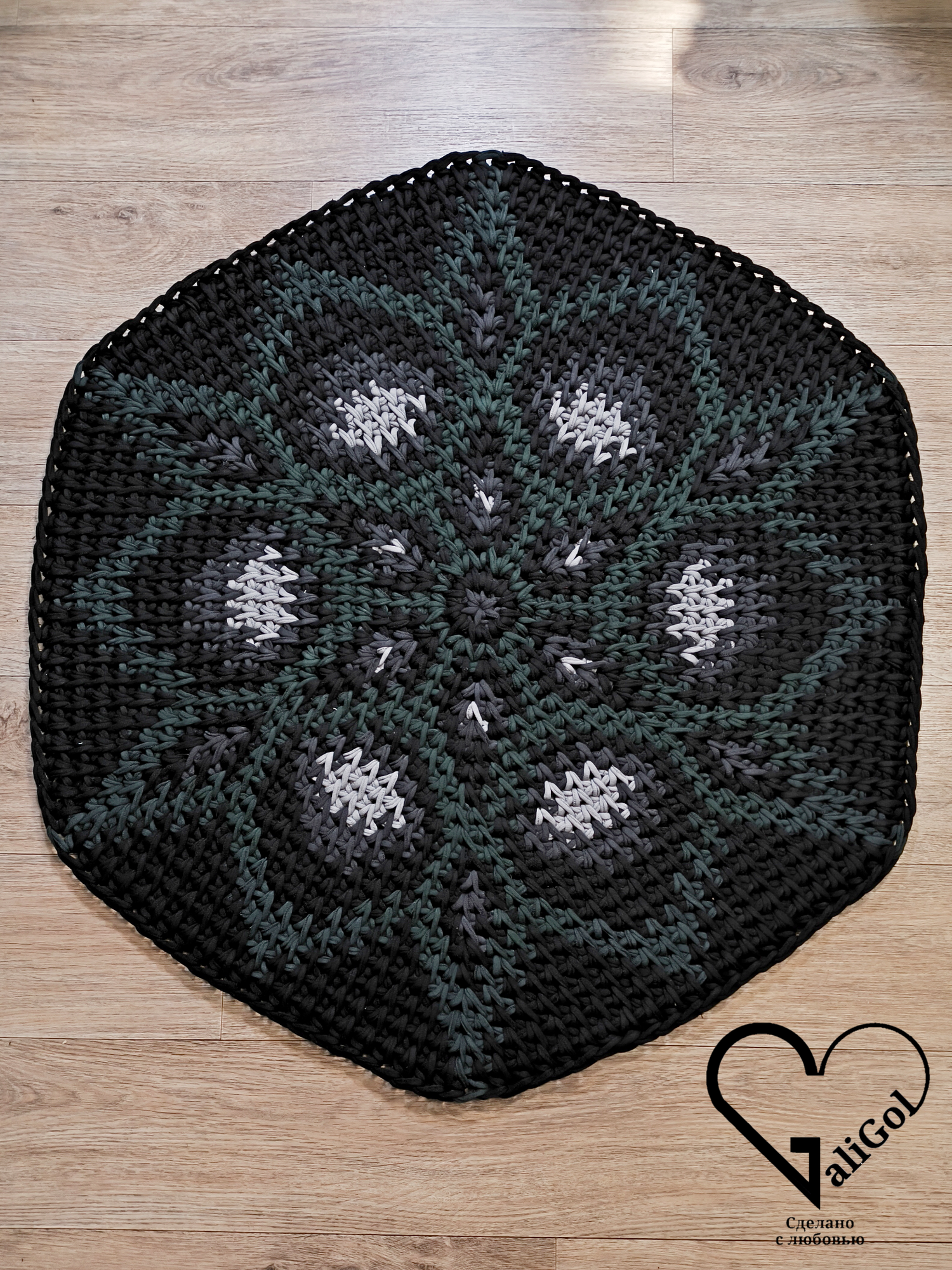 Эко коврик. Круглый вязаный хлопковый ковер, ручной работы для гостиной, спальни, детской, прихожей, ванной и бани.