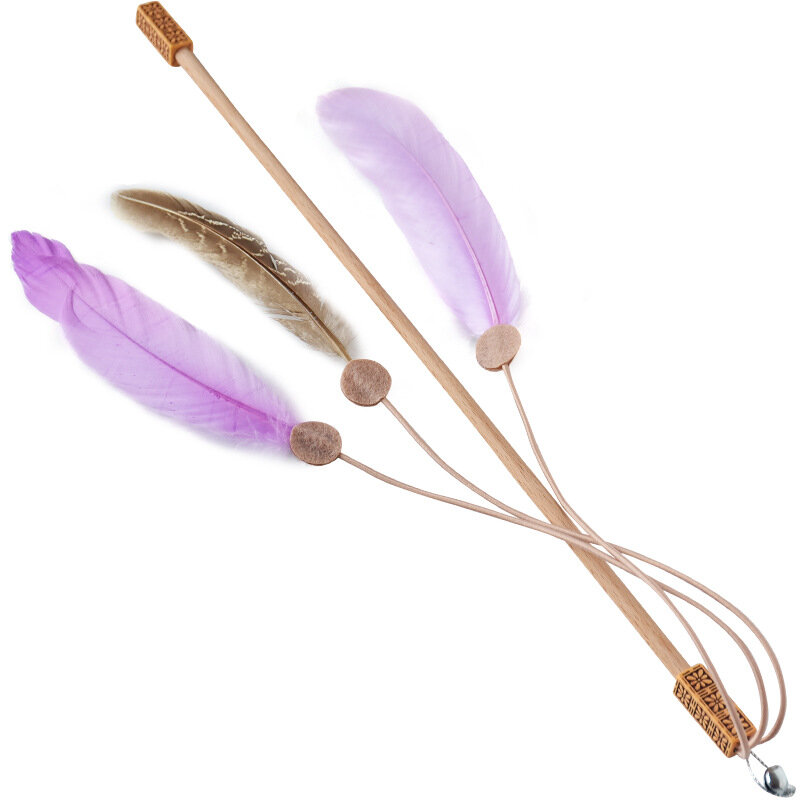 Назад Pu Guizhen деревянная ручка палочки фея палочка для домашних животных Колокольчик перо забавная кошачья палка