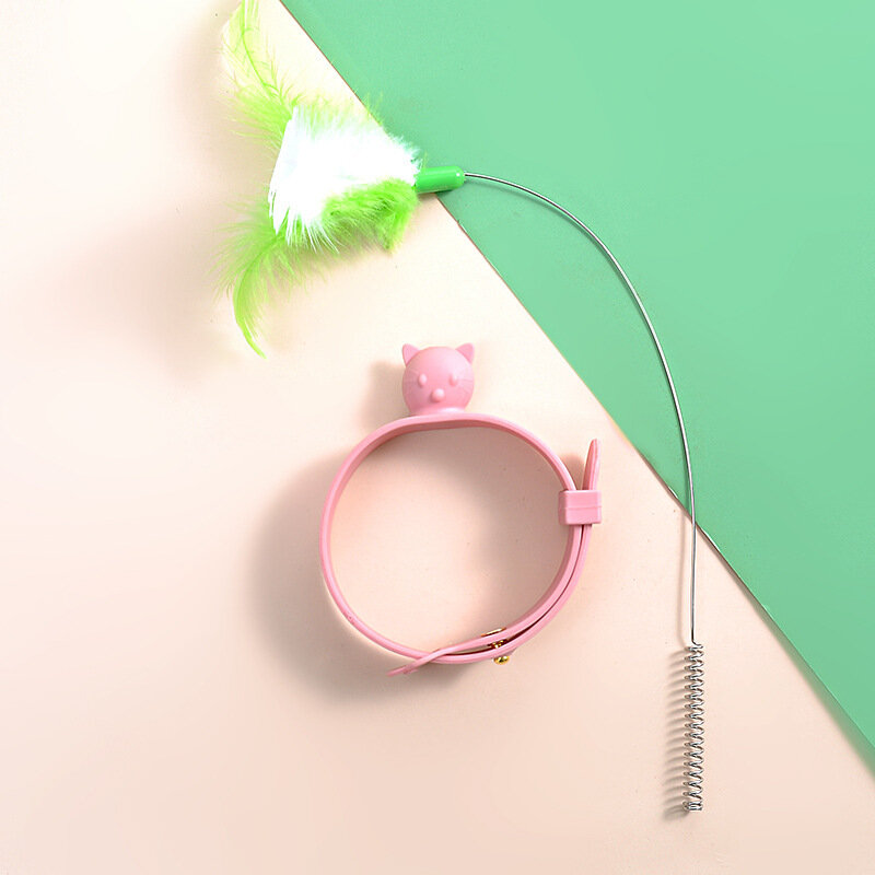 Оптовая продажа многофункциональная шея кольцо с колокольчиком перо дразнит кота розовая шея_стандарт