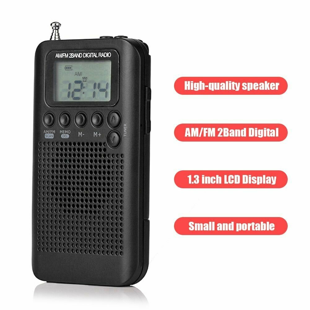 Карманный Цифровой DSP Радиоприемник HanRongDa HRD-104 Black Питание от Батареек Расширенный УКВ Диапазон 64-108 MHz