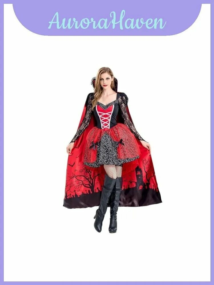 Костюм Вампирши Королевы для женщин с шикарным плащом и юбкой для веселых нарядов, L
