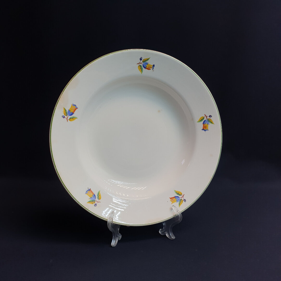 Суповая тарелка Конаково, фаянс роспись 24 см, винтаж СССР