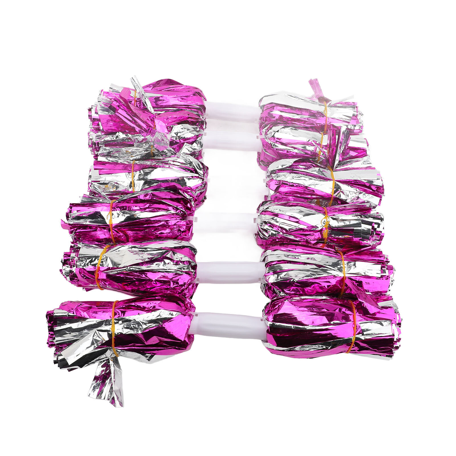 6 помпонов для чирлидинга с ручками, двусторонние, блестящие, для спортивных игр, вечеринок, танцев и праздников, розово-красные и серебристые.
