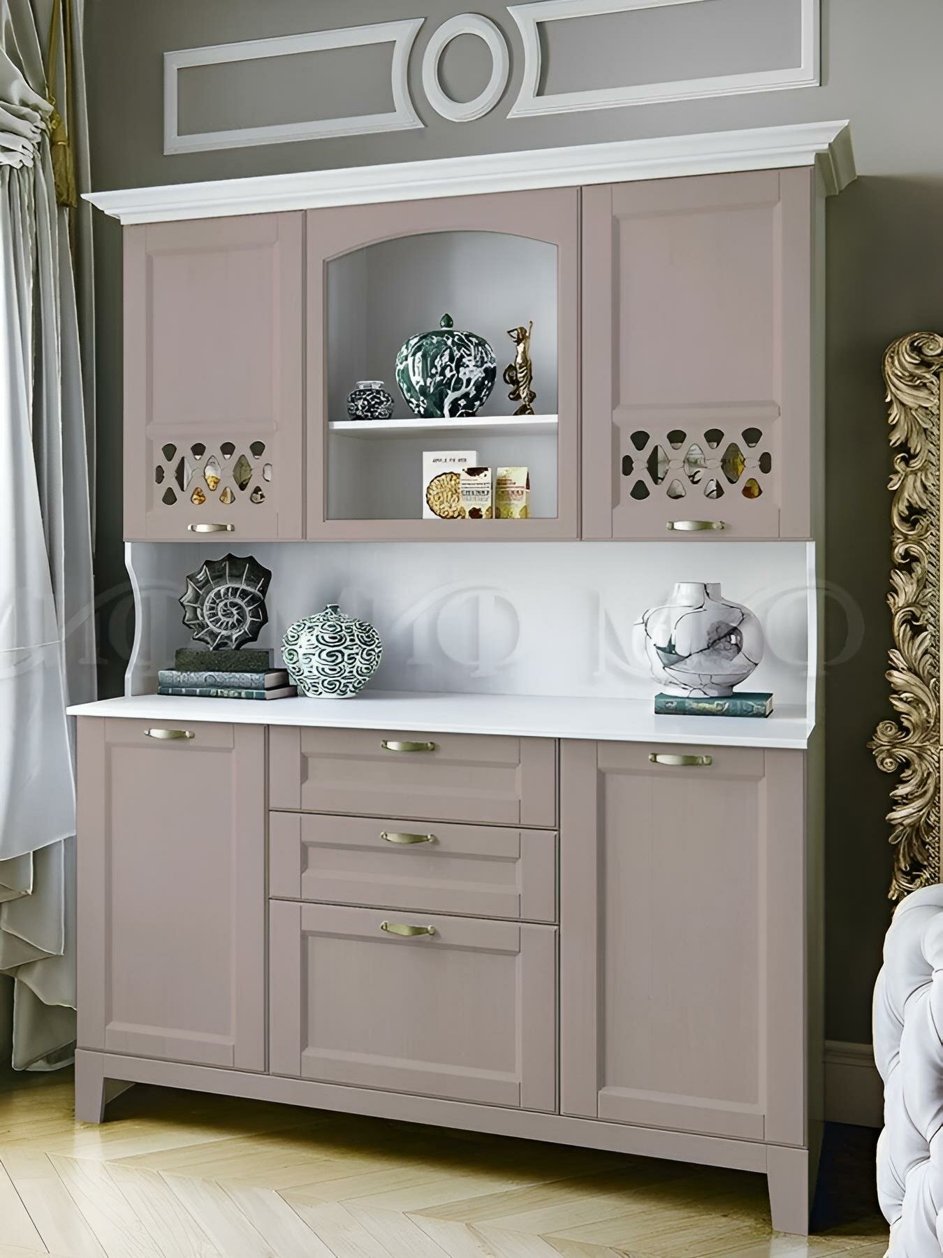 Буфет с открытыми полками Милано шарли пинк/белый МИФ, Мебельный рай