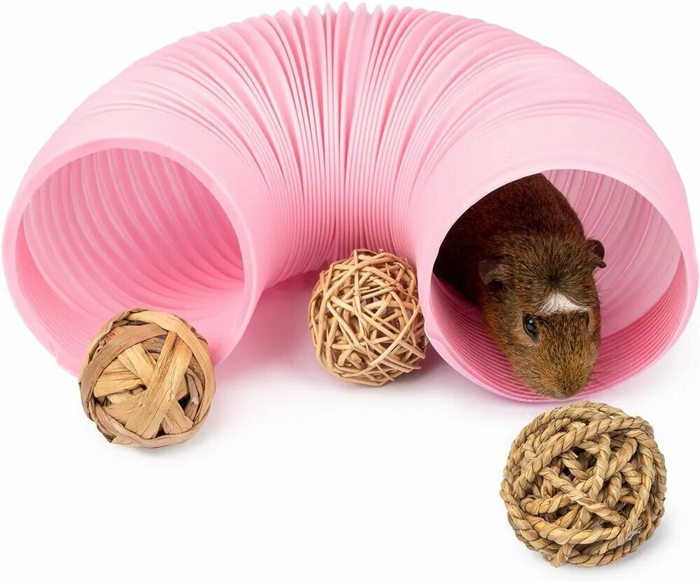 Тоннель-труба для хорьков, крыс и грызунов 1 метр, складной лабиринт для игр и активности Диаметр 20CM (удлиненный 80CM) розовый