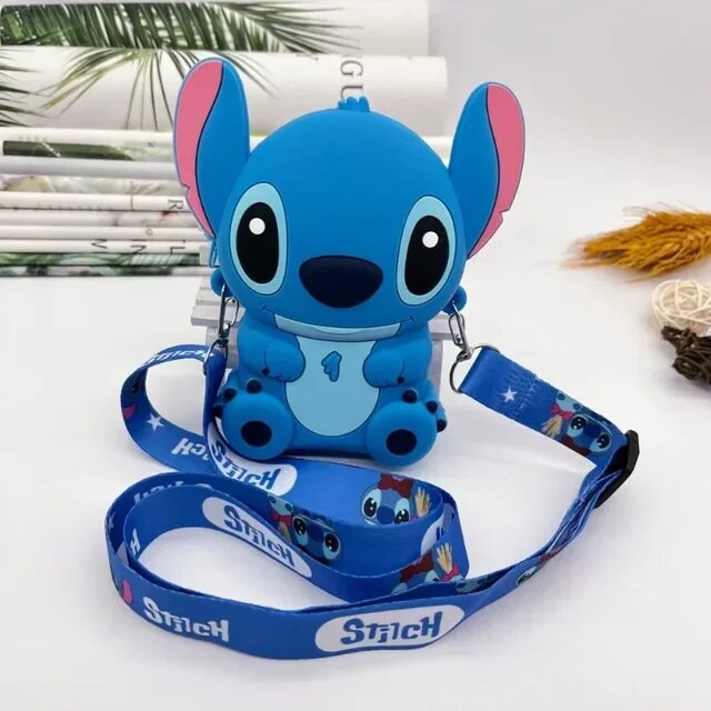Милая силиконовая сумка через плечо Disney Stitch с регулируемым плечевым ремнем, застежкой-молнией и карманом для монет.