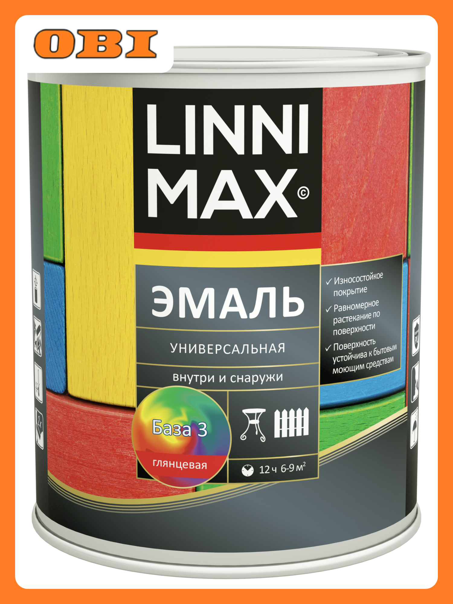 Эмаль алкидная универсальная LINNIMAX Эмаль глянцевая База 3 0,69 л