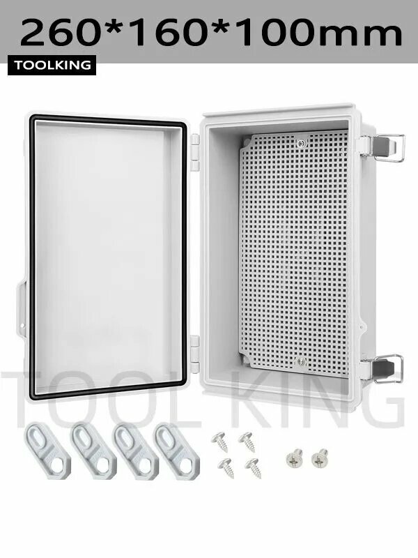 ABS Электрическая коробка, Водонепроницаемая прозрачная крышка IP67, Распределительная коробка с защелкой из нержавеющей стали, Настенные кронштейны, Кабельные вводы,260x160x100 мм