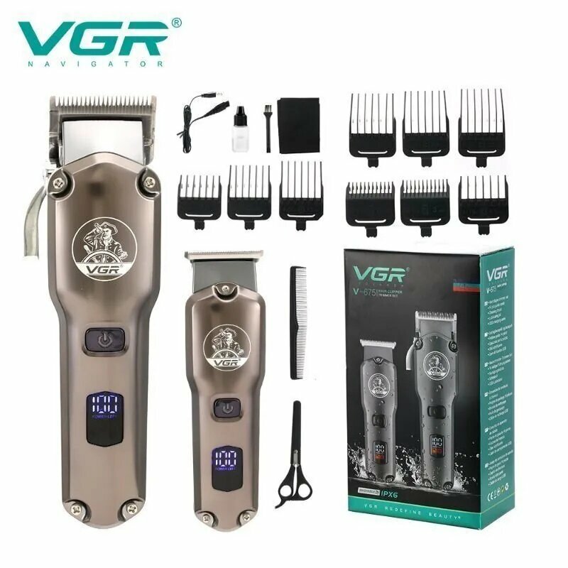 VGR Машинка для стрижки vgr v-675, серый металлик