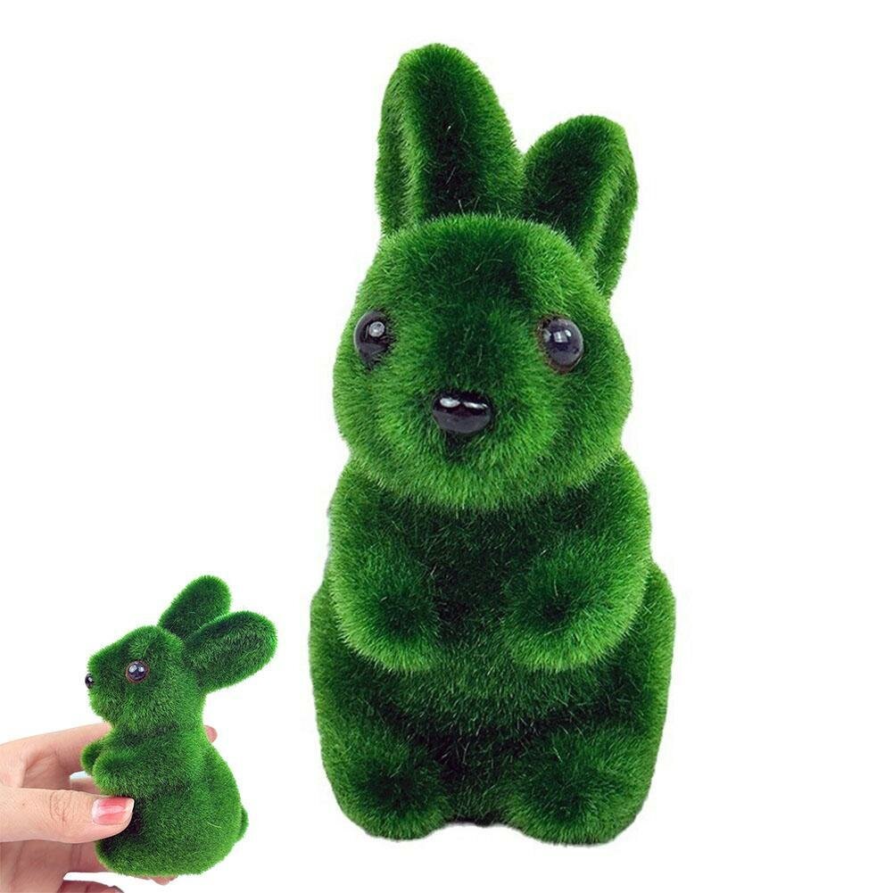 Декоративный кролик из зеленого мохового флока для Пасхи