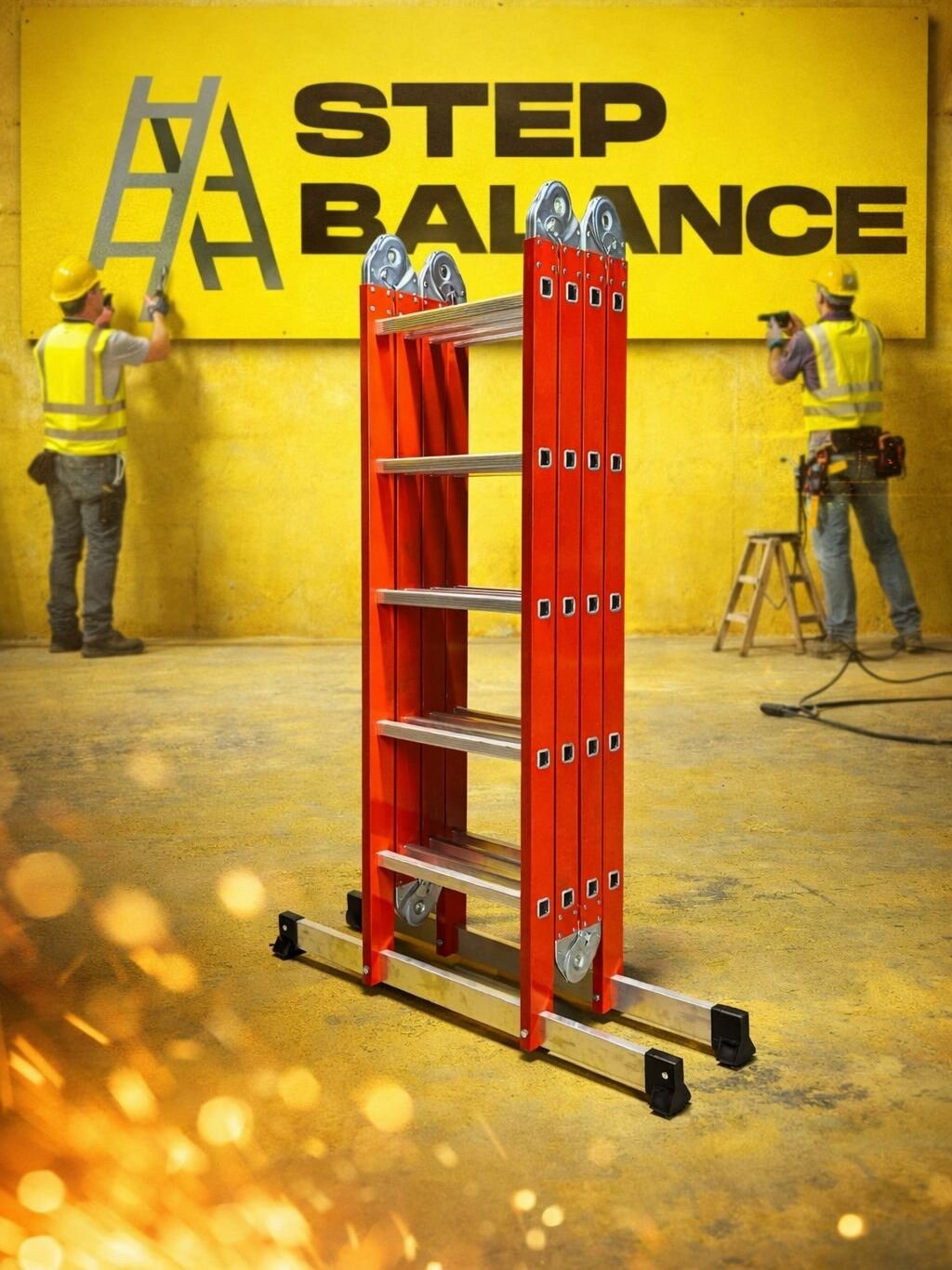 Усиленная Лестница трансформер 4х5 STEP BALANCE, высота 5.5 м, Красная