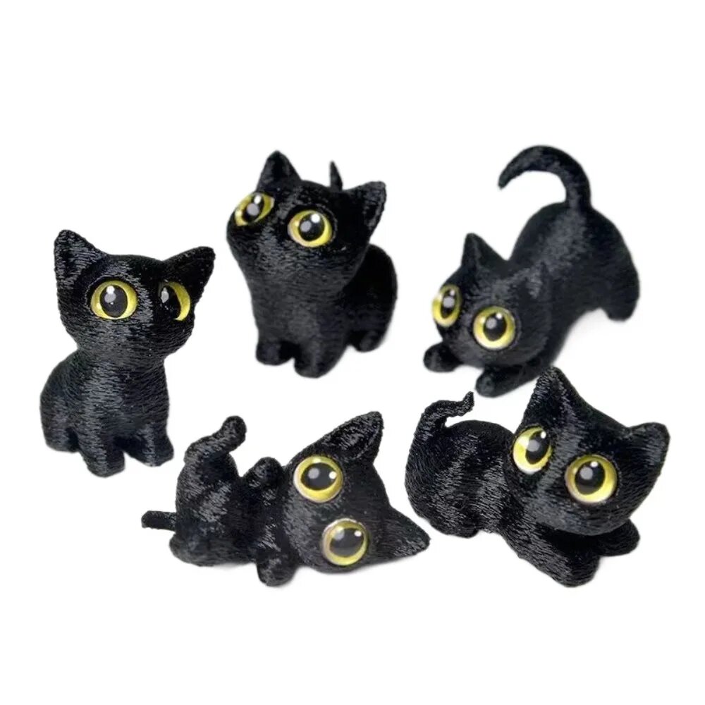Коллекционная 3D-печатная фигурка кота из PLA Черный, Style 12