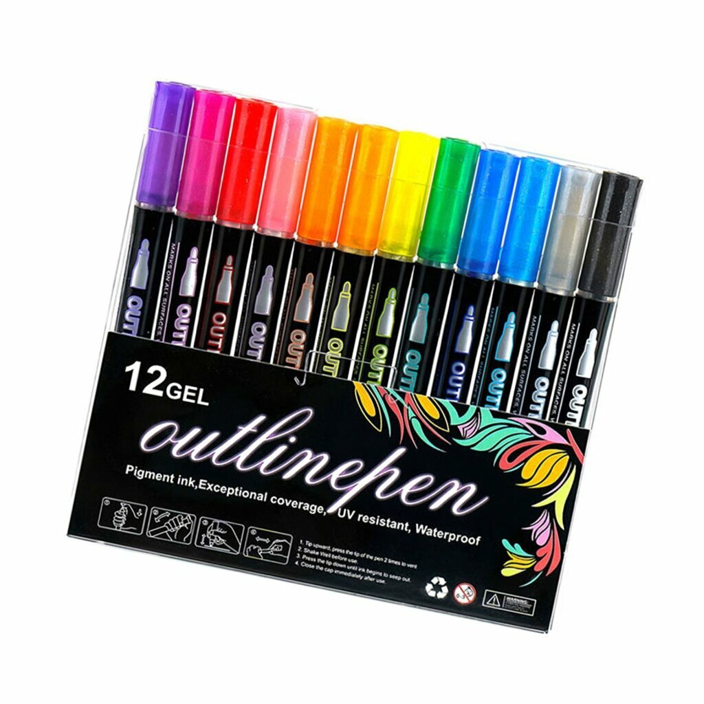 Двухлинейные Блестящие Контурные Маркеры Для Художественных Промыслов, Изготовления Открыток Для Скрапбукинга, Гладкого Письма, Ярких Цветов, Товары Для Рукоделия