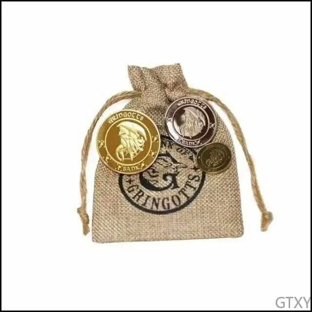 Подарочный набор Монеты Гринготтс из Гарри Поттера (галеон, сикель, кнат + мешочек)