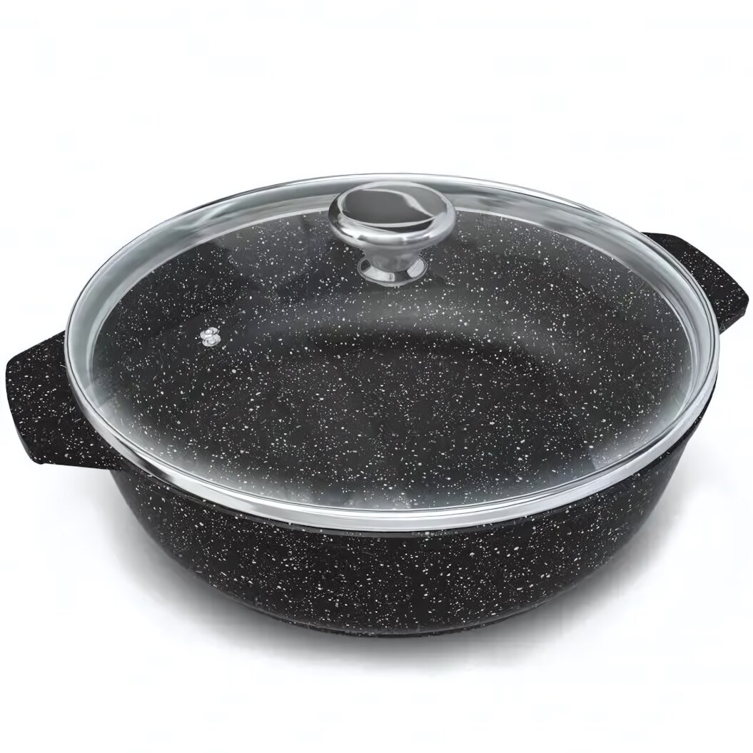 Жаровня литой алюминий 2,5л «Neva Granite» с антипригарным покрытием и стеклянной крышкой