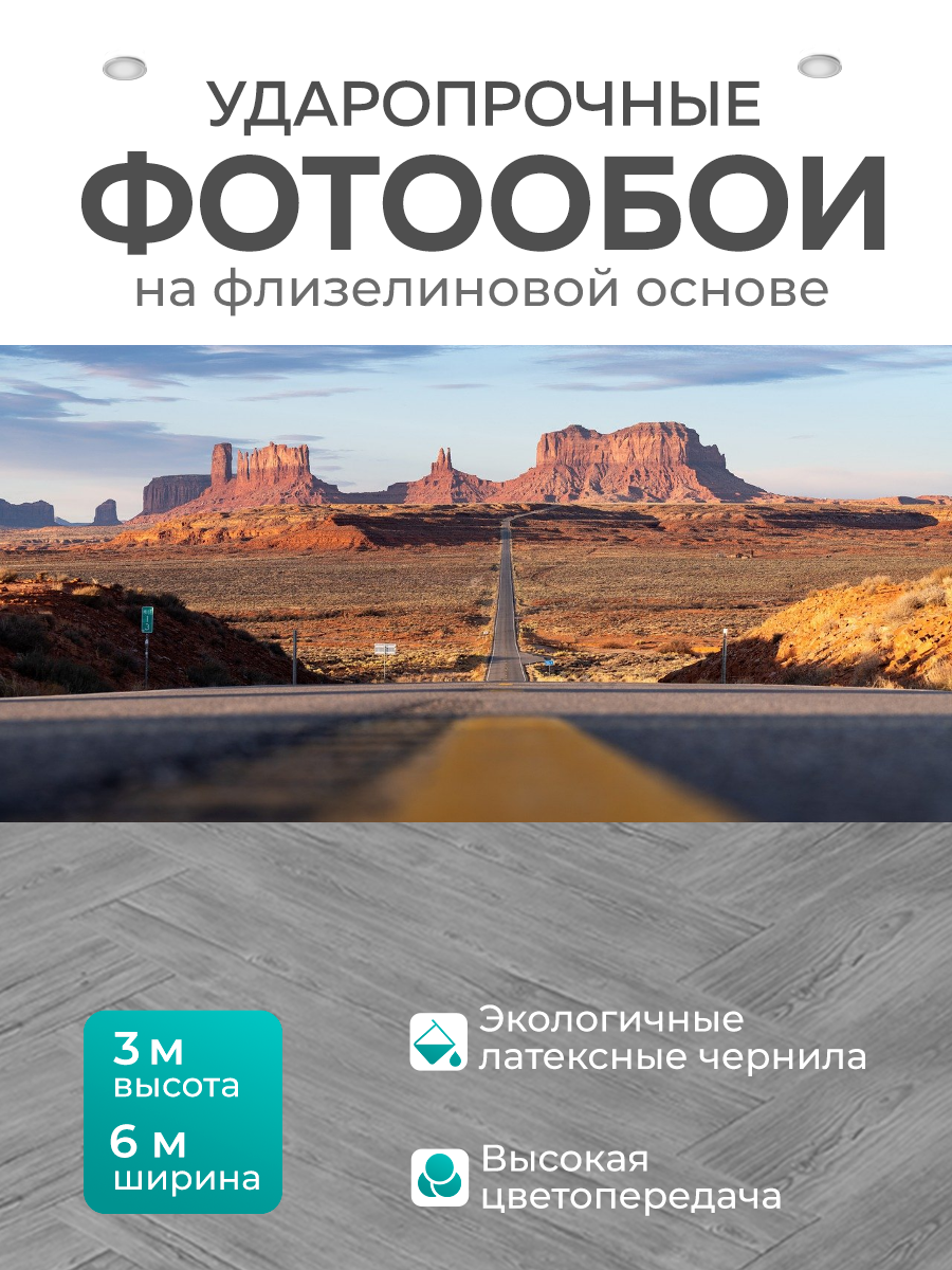 Фотообои моющиеся ударопрочные "Долина монументов, пустыня, дорога" 600x300 см. флизелиновые на стену