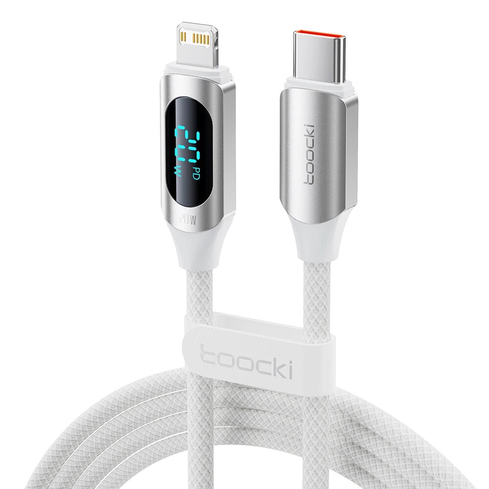 Toocki Кабель USB-C - Lightning 2м, Белый, PD 20W, LED-дисплей